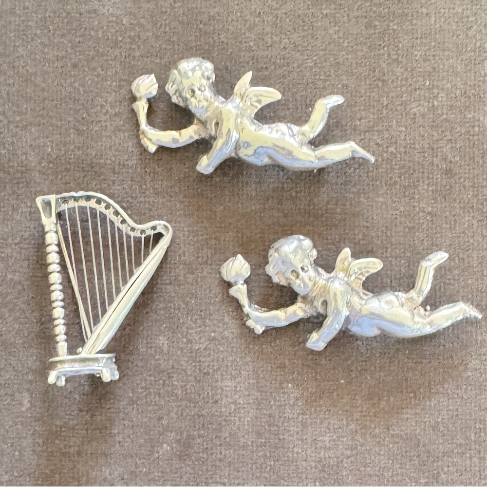 Antique Sterling Silver Harp Brooch And Sterling Silv… - Gem